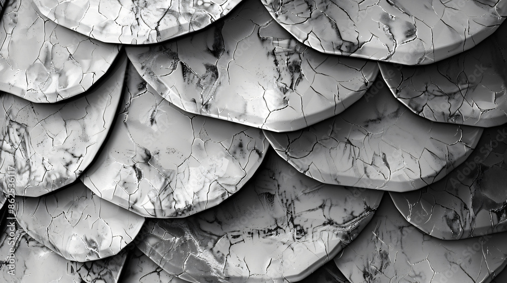 Abstract background with black and white dragon scales made of metal ...