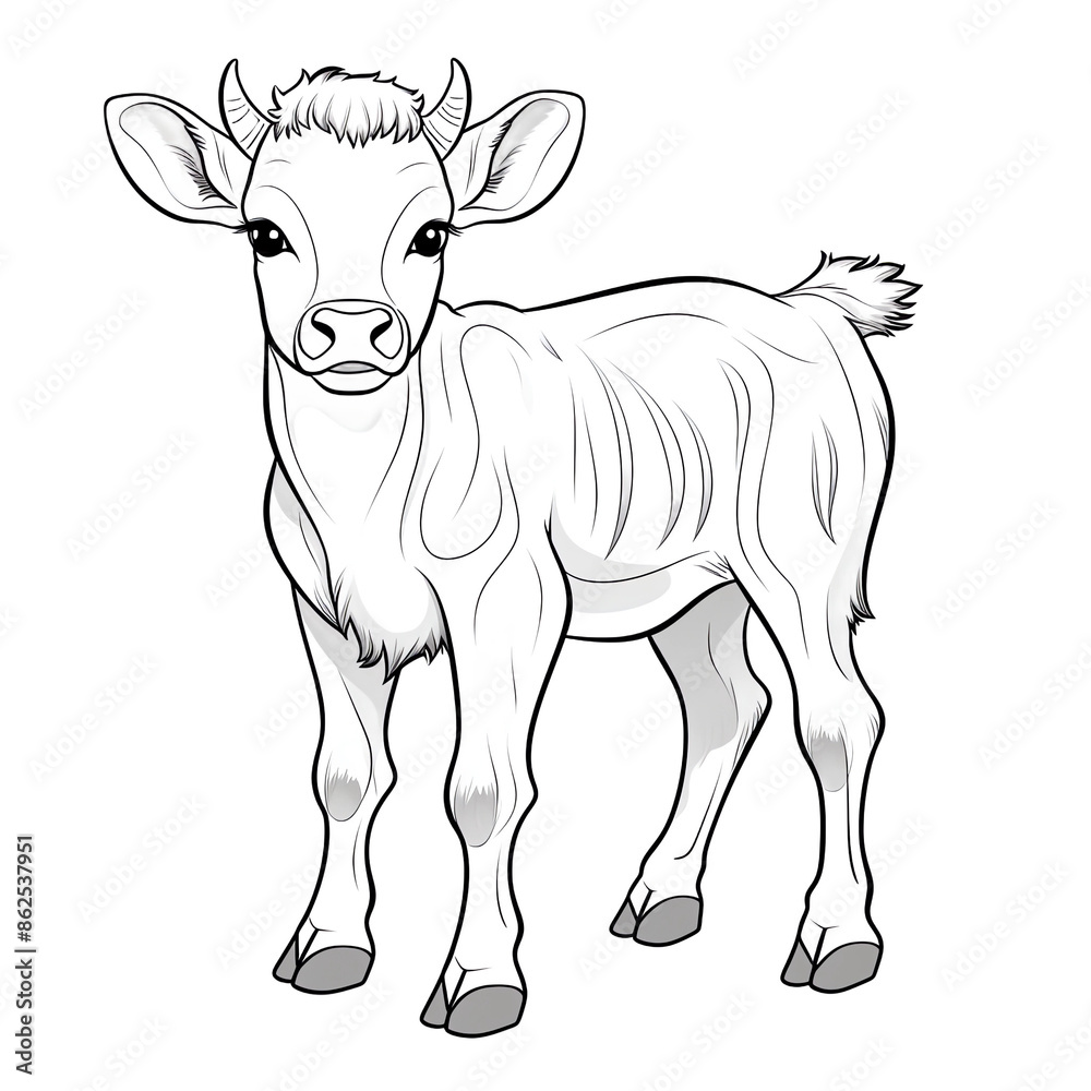 Cute Zebu Cattle coloring page, white background with simple lines and ...