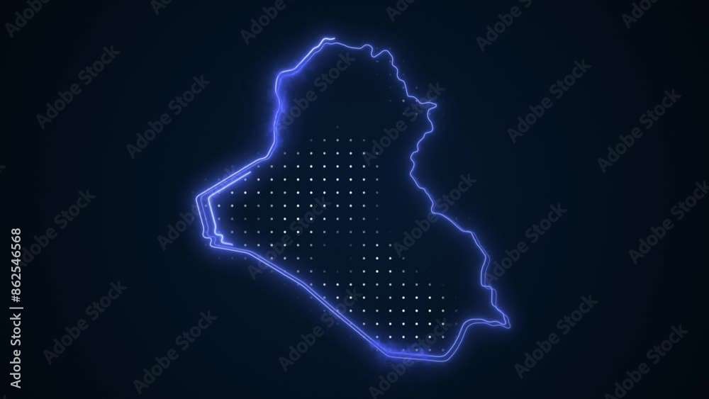 Neon Blue Iraq Map Borders Outline Loop Background Stock Video | Adobe ...