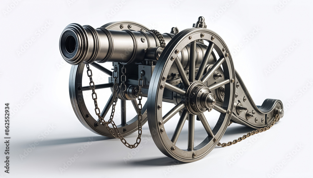 3D Render of an Old-Fashioned Cannon with Green Accents. Historic Might ...