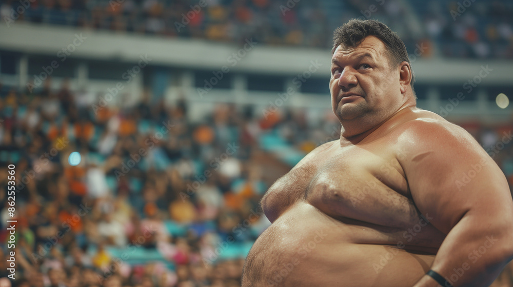 fat man in the middle of the field preparing for the Olympic ...