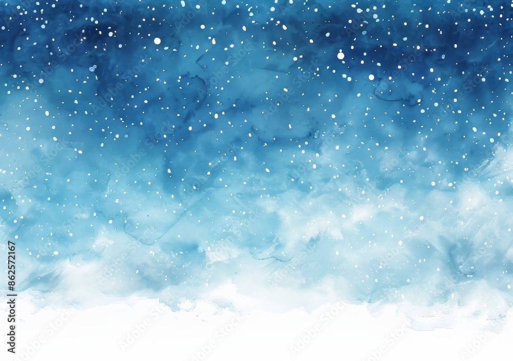 With falling snow splash texture, a winter watercolor horizontal ...