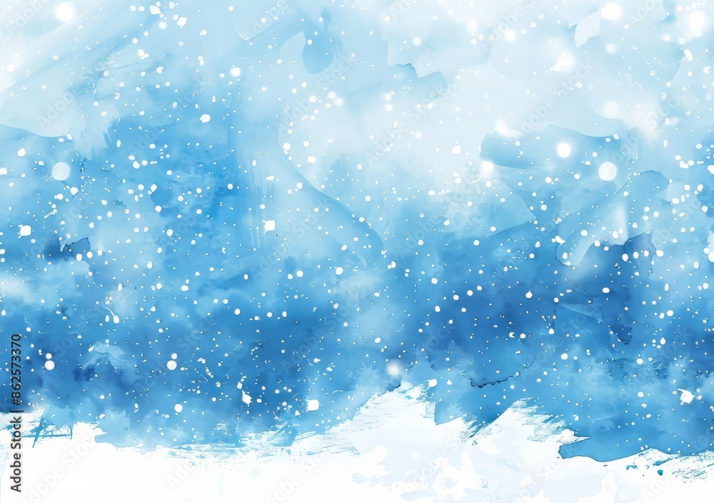 Hand drawn blue watercolor stains on a winter watercolor background ...
