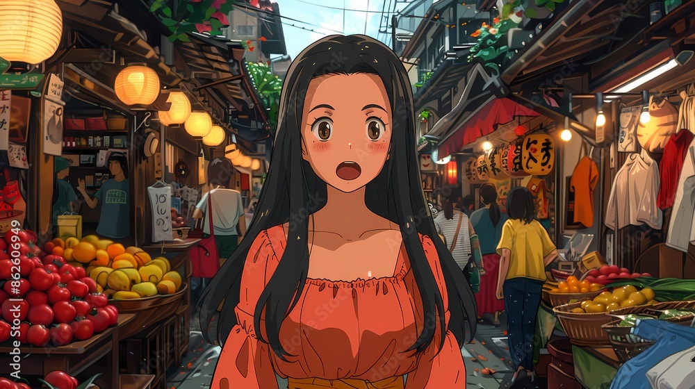 flat anime illustration, anime illustration, line art style ...