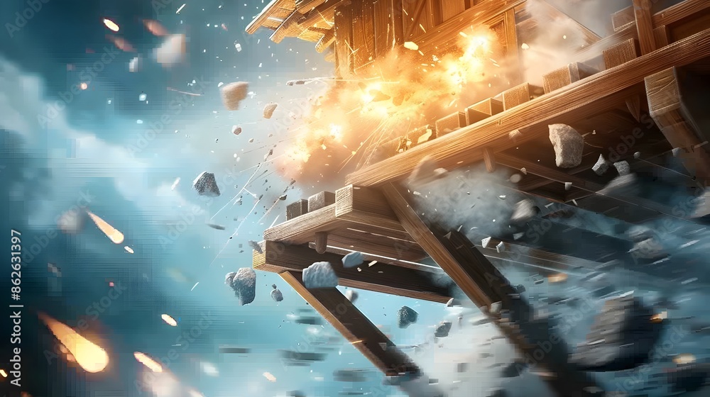 Dramatic Siege Weapons Targeting Damaged Buildings with Exposed Beams ...