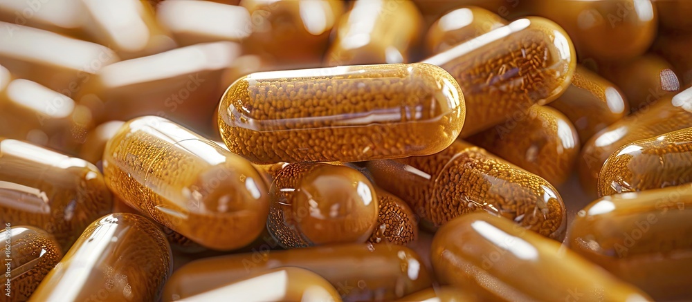 Detailed view of Berberine Supplement Capsules with copy space image ...