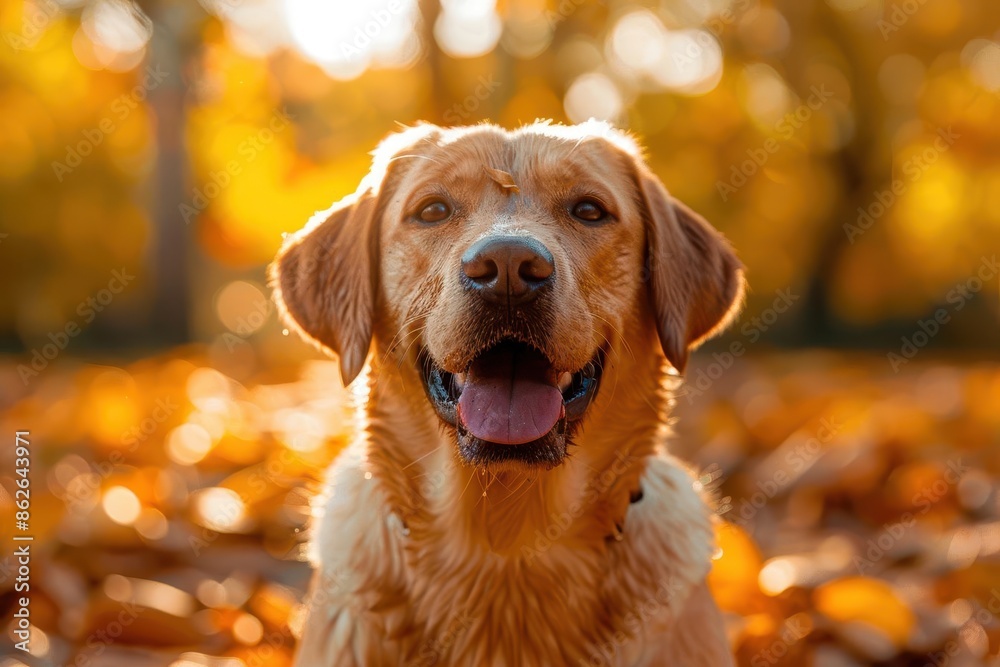 playful labrador retriever closeup warm sunlight filtering through ...