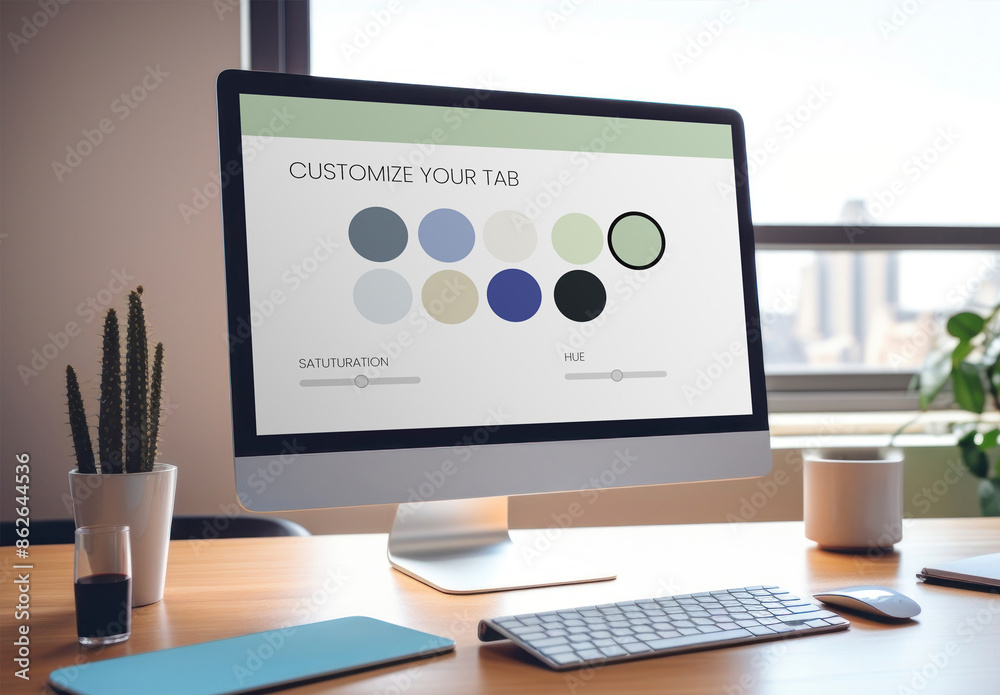 Computer Screen Mockup With Generative AI Stock Template | Adobe Stock