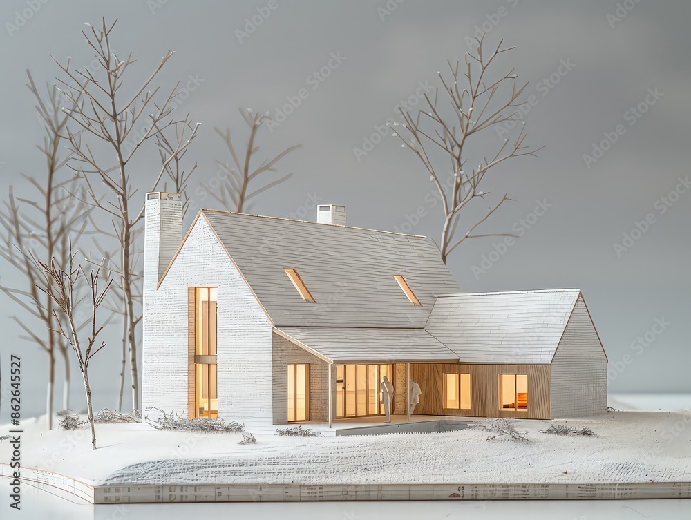 minimalist white scale model of a residential house, highlighting its ...