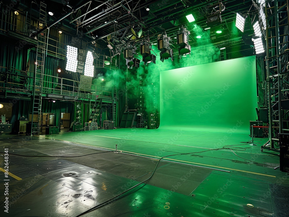 large green screen backdrop, used to create chroma key effects for ...