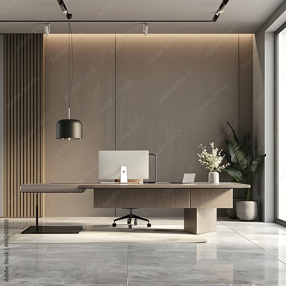 Sleek and modern office interior featuring minimalist design, neutral ...