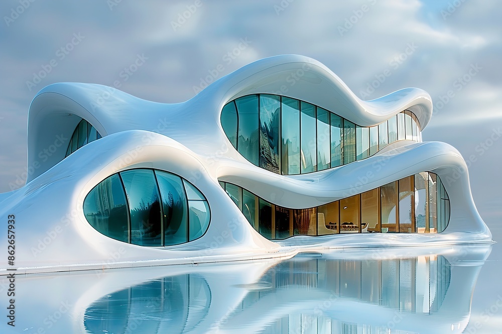 An image of a futuristic, white building with curved walls and large ...