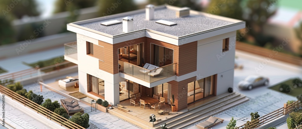 3d small house model on architecture floorplan Stock Illustration ...