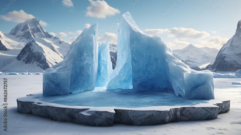 Ice background podium cold winter snow product platform floor frozen ...