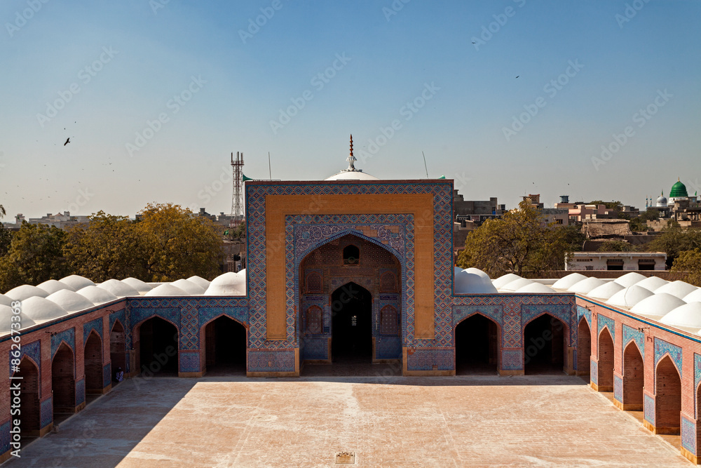 View of Shrine of Sachal Sarmast with domes and arches, Daraza, Sindh ...