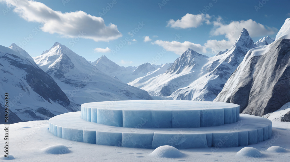 Ice background podium cold winter snow product platform floor frozen ...