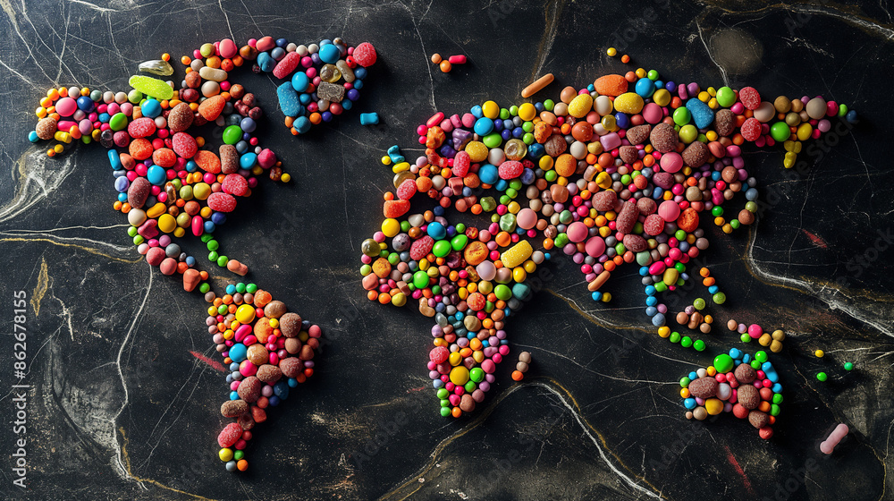 Colorful Candy World Map: Creative Collage of Global Continents Made ...
