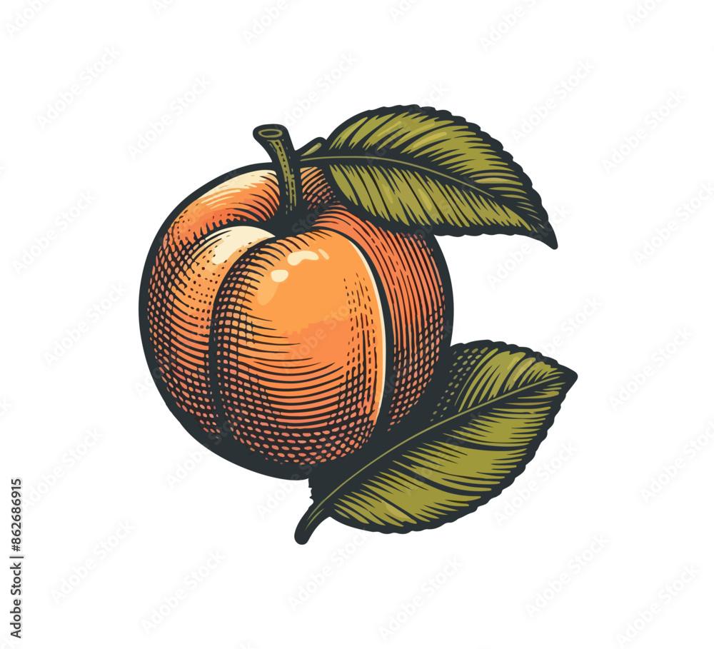 apricot hand drawn vintage vector illustration Stock Vector | Adobe Stock