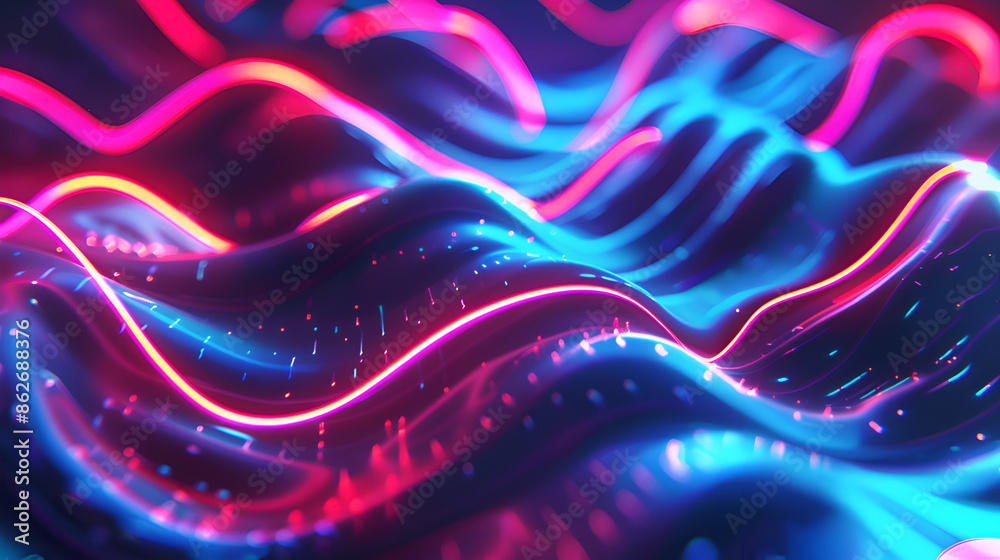 3D Sound waves with colored dots. Big data abstract visualization ...