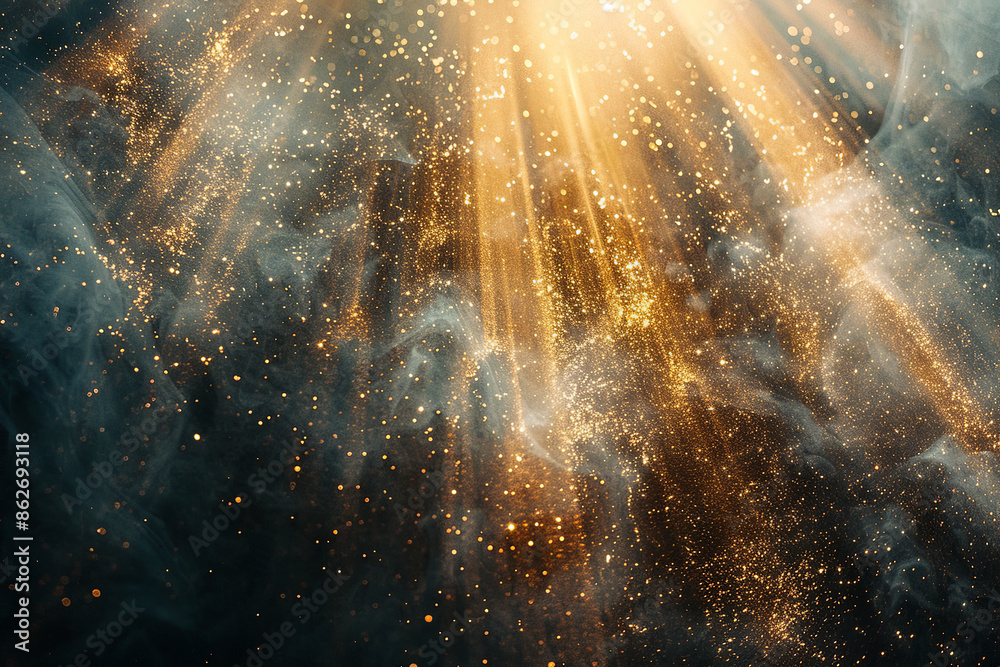 Golden particles create a light effect with dots of sunlight, golden ...