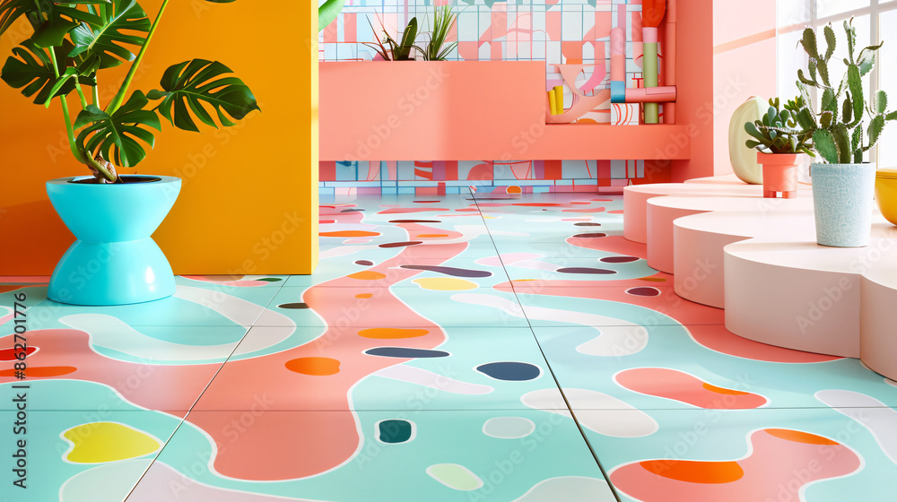 Imagine a Memphis-inspired checkerboard pattern. Instead of squares ...