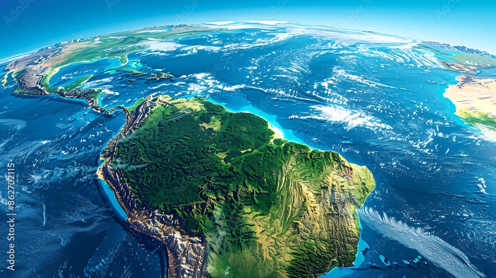 High resolution satellite view of Planet Earth, focused on South ...
