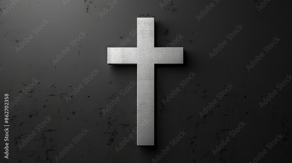 textured white cross mounted on a dark, slightly scratched and textured ...