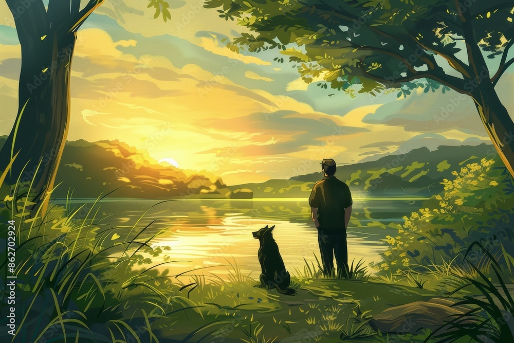 pet owner and dog in peaceful scene in nature, World Pet Memorial Day ...