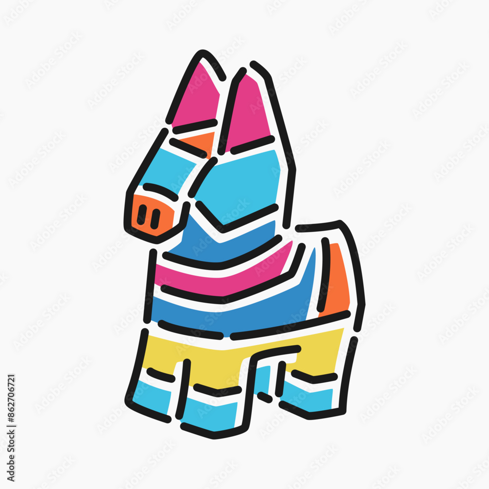Simple flat line art cartoon of a donkey pinata. Illustration of donkey ...