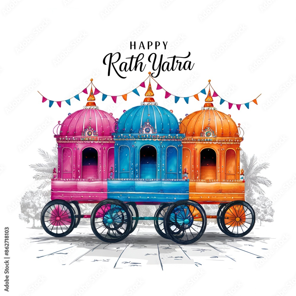Watercolor illustration for rath yatra celebration with large color ...
