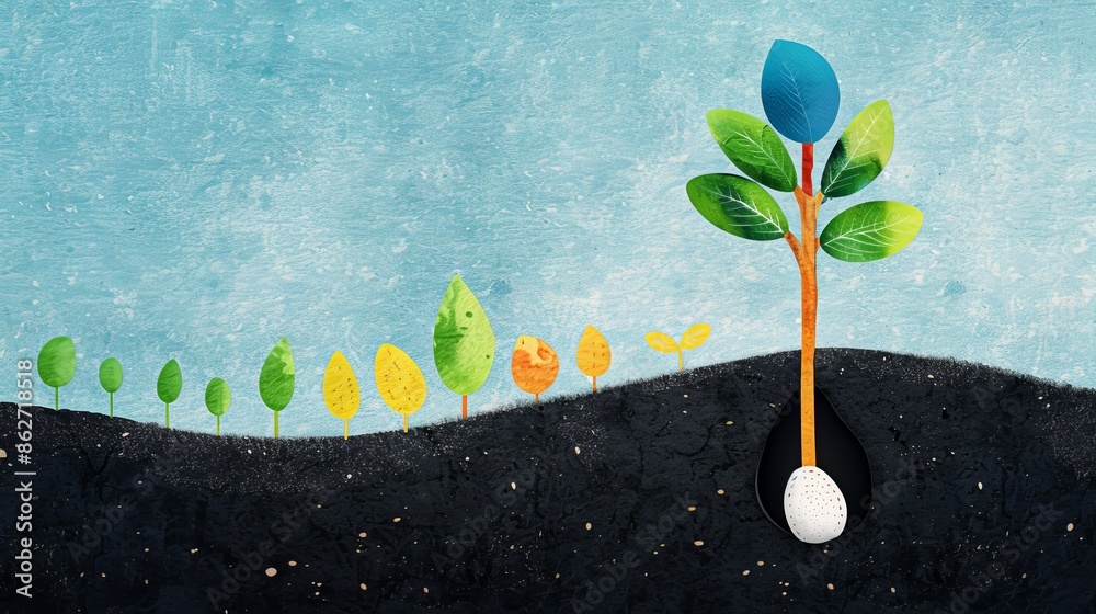 growth stages of a tree from seed to maturity artistic illustration ...