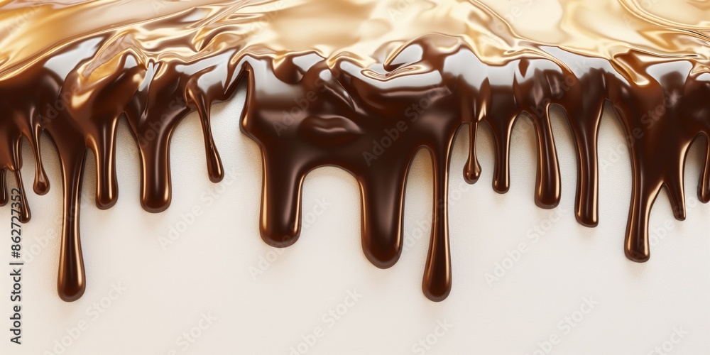 Liquid brown milk chocolate sweet syrup drip border topping on white ...