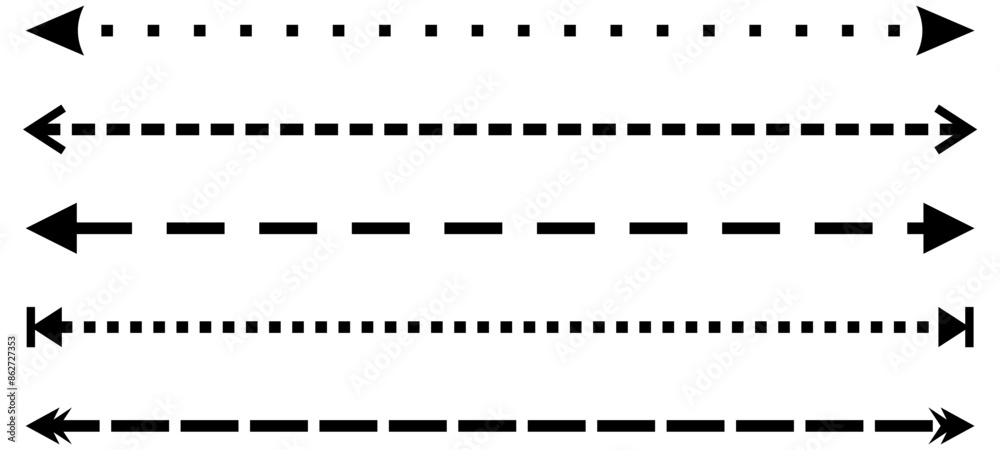 Long double straight black arrow Dashes line. Direction indicator up ...