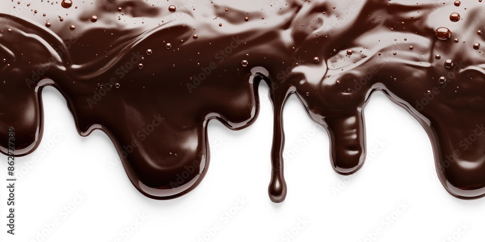 Liquid brown milk chocolate sweet glaze drip border topping on white ...