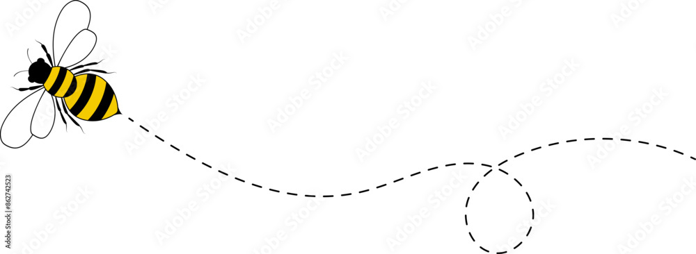 Bee flying path. A bee flying in a dotted line. The flight path of bee ...