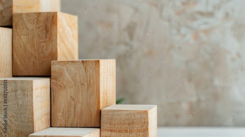 A stack of wooden blocks with a green leaf in the middle. The blocks ...