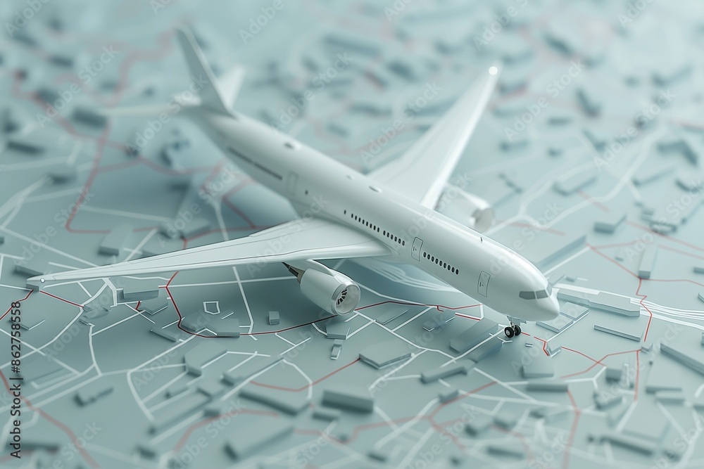 airplane on the map in realistic by generative ai Stock Illustration ...