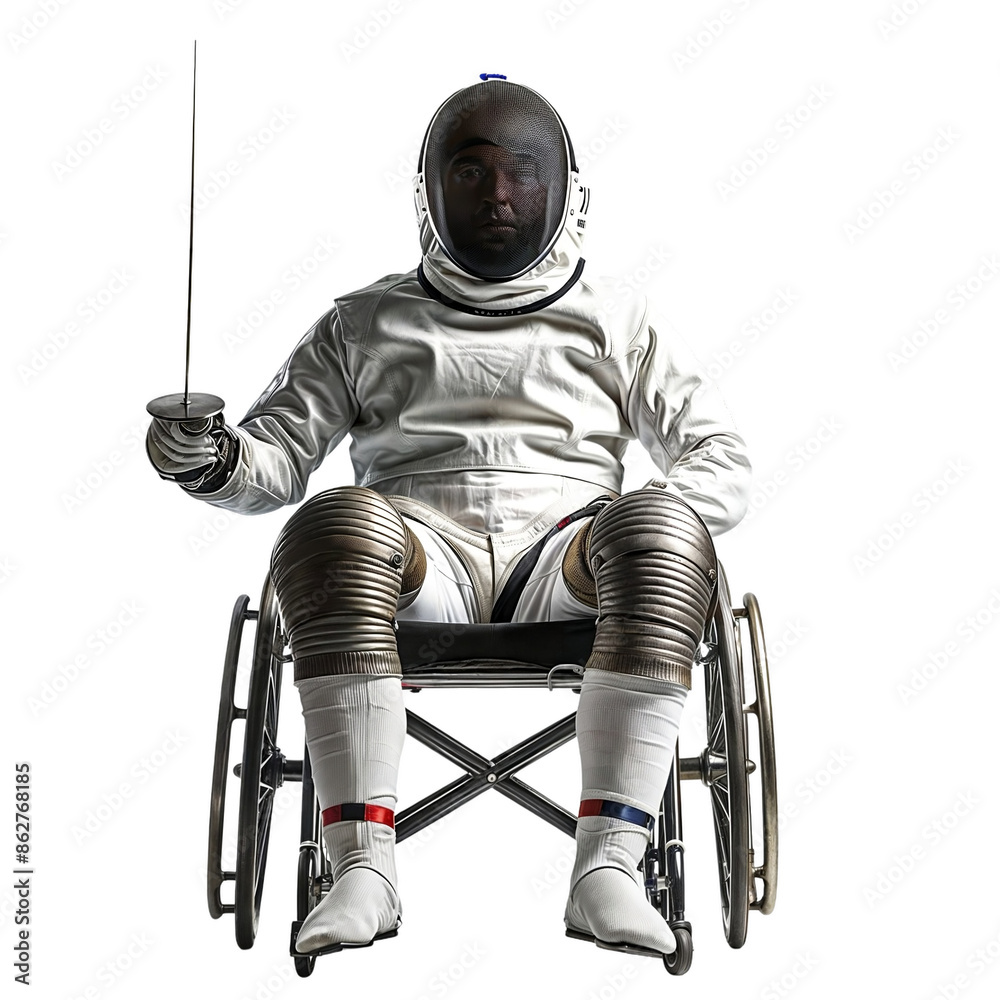 A disabled fencer in a wheelchair on transparent background. Wheelchair ...