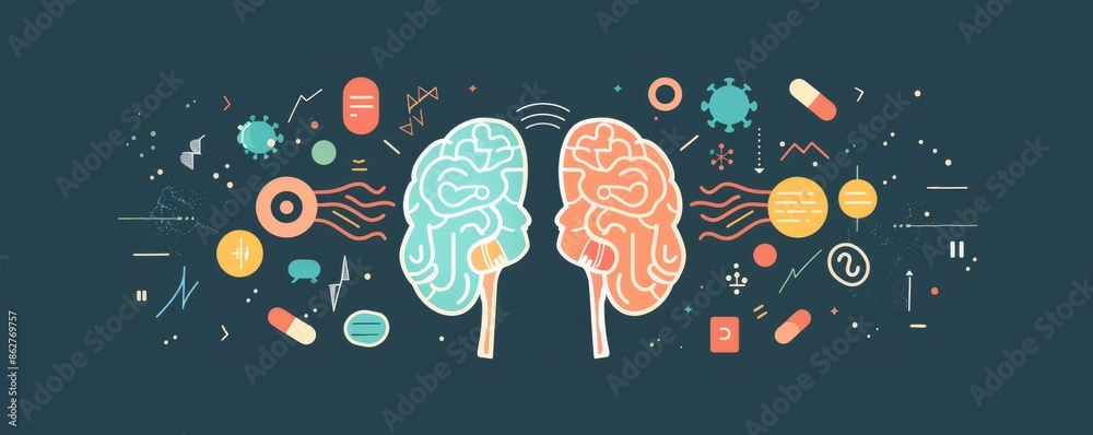 Neural hearing pathway flat design front view medical theme cartoon ...