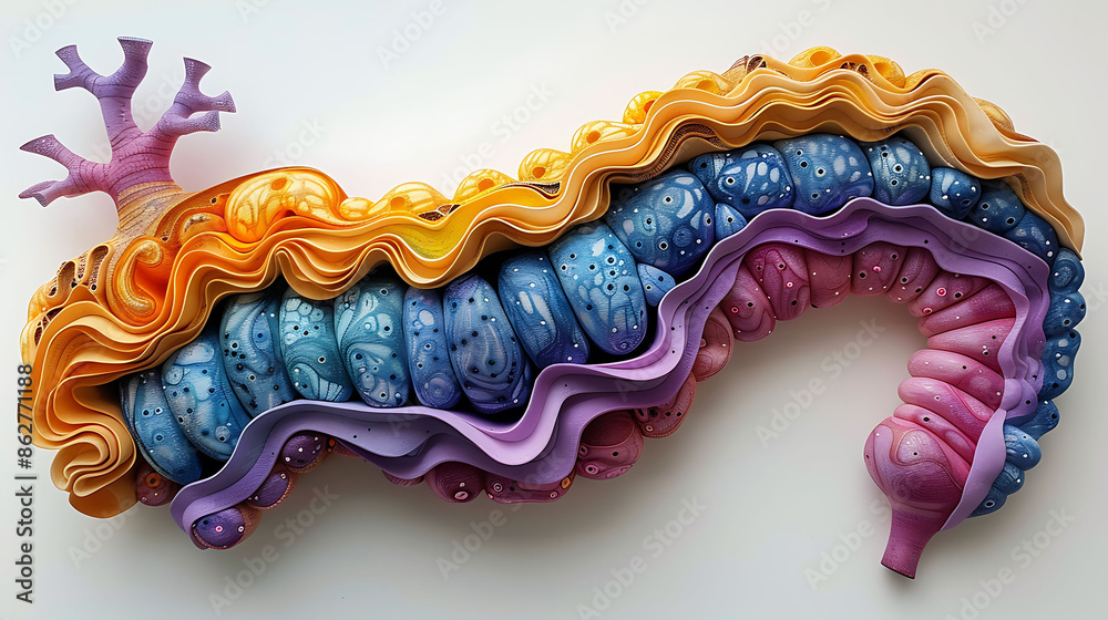 Dive into pancreas' structure 3D Picture pancreas a vibrant yellow the ...