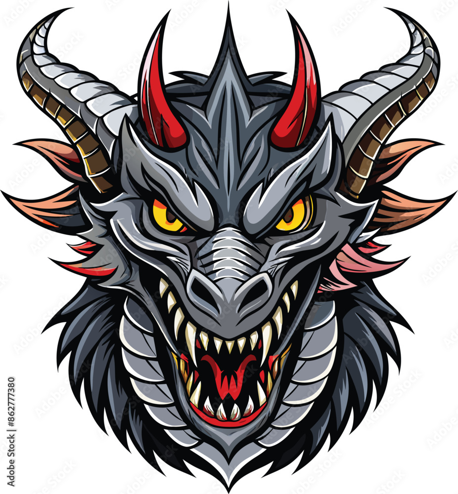dragon face mascot logo, Dragon head front view logo, Chinese Dragon ...