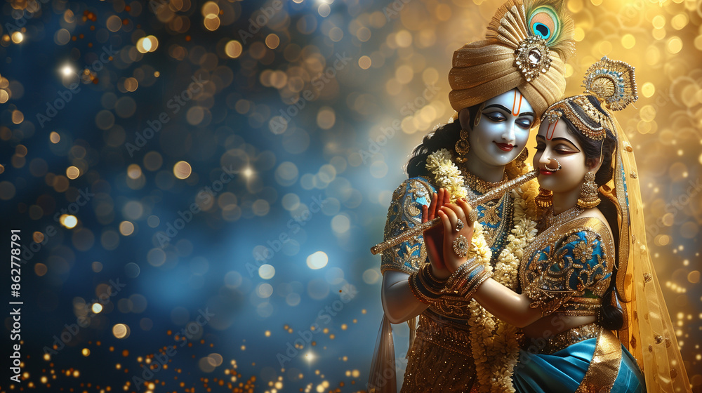 The divine embrace of Krishna and Radha, symbolizing eternal love in ...