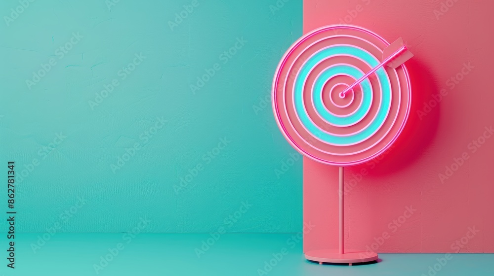 A modern and sleek neon target sign against a plain background ...