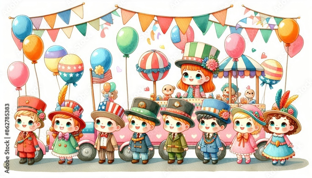 Cute Cartoon Characters in a Parade - A cheerful parade featuring ...