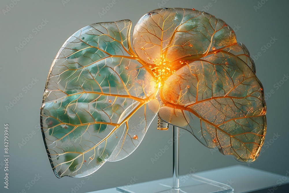 Liver elegant semitransparent organ veins arteries flowing like liquid ...