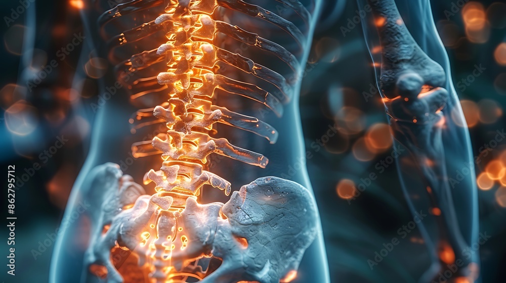 Spinal health visualization Person degenerative disc disease glowing ...