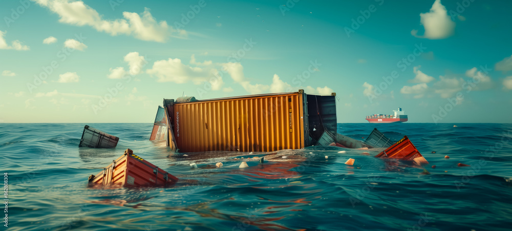 Shipping containers floating in ocean after shipwreck Stock Photo ...