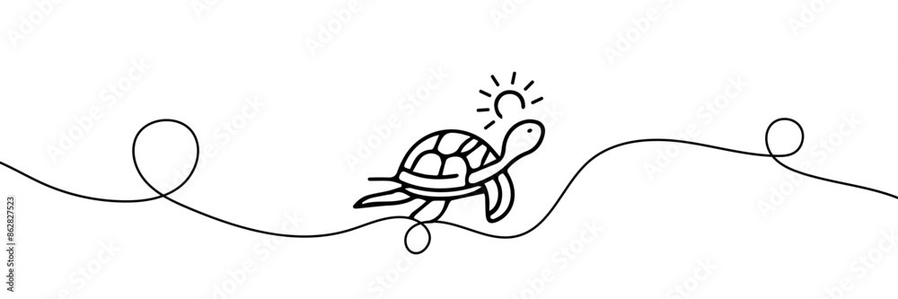 Continuous line drawing of sea turtle. One line of sea turtle. Marine ...