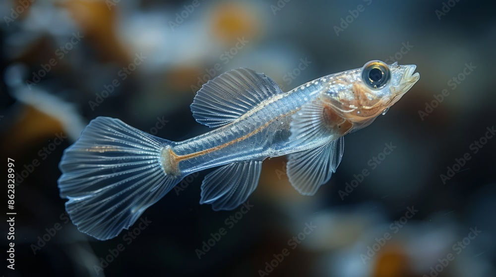 A close-up photograph of a fish swimming through a cloud of ...