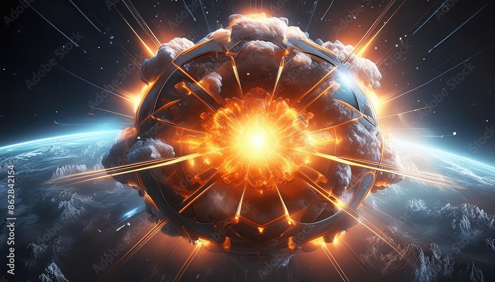 Atom explosion, nuclear bomb fusion reaction atomic bomb explosion structure background, bomb ...